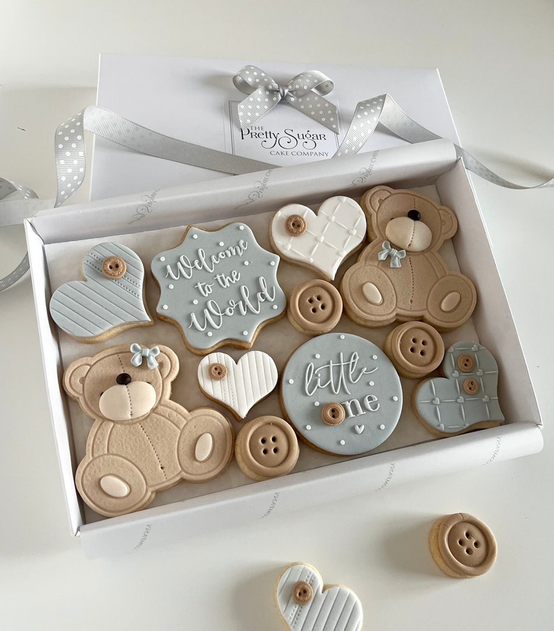 New Baby Teddy Bear Biscuit Box Blue Grey - Etsy