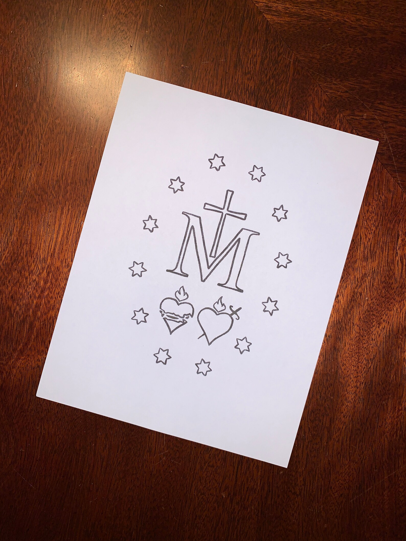Marian Cross Line Drawing Print | Catholic Art | Hand Drawn | Digital ...