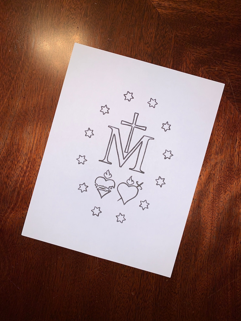 Marian Cross Line Drawing Print | Catholic Art | Hand Drawn | Digital ...