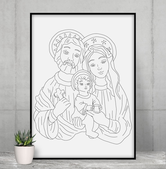 Holy Family Line Drawing Sacred Family Print Sagrada - Etsy
