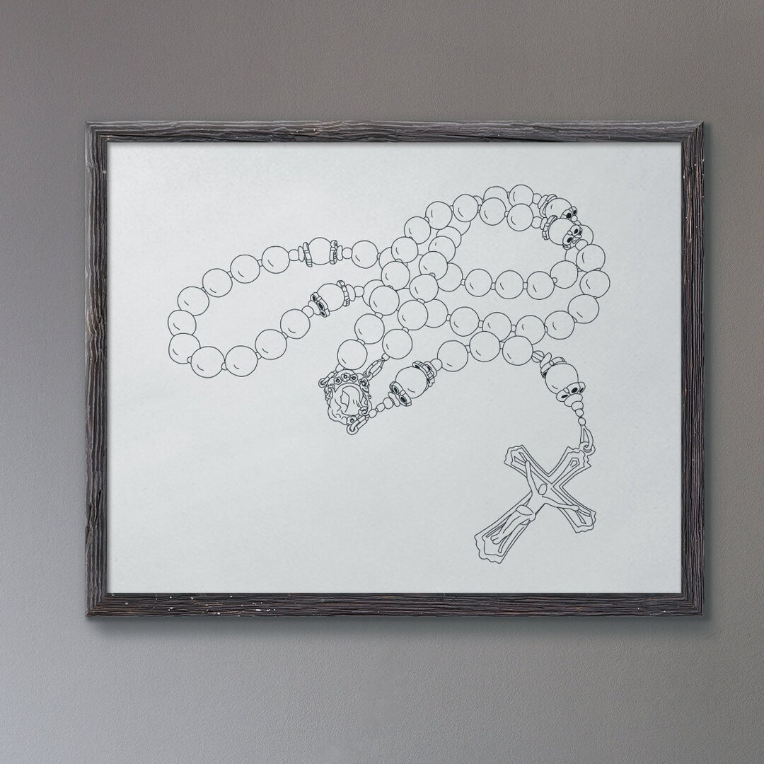 Rosary Line Drawing Print Catholic Art Hand Drawn - Etsy