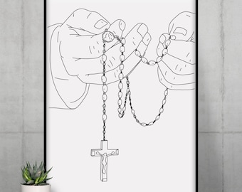 Marian Cross Line Drawing Print | Catholic Art | Hand Drawn | Digital ...