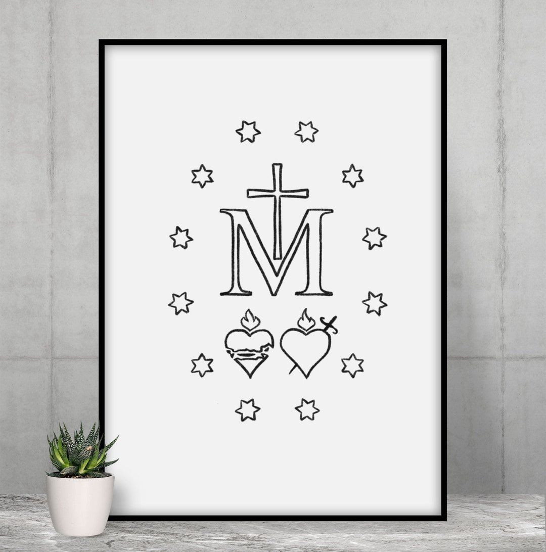 Marian Cross Line Drawing Print | Catholic Art | Hand Drawn | Digital ...