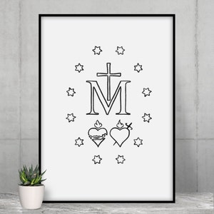 Marian Cross Line Drawing Print | Catholic Art | Hand Drawn | Digital ...