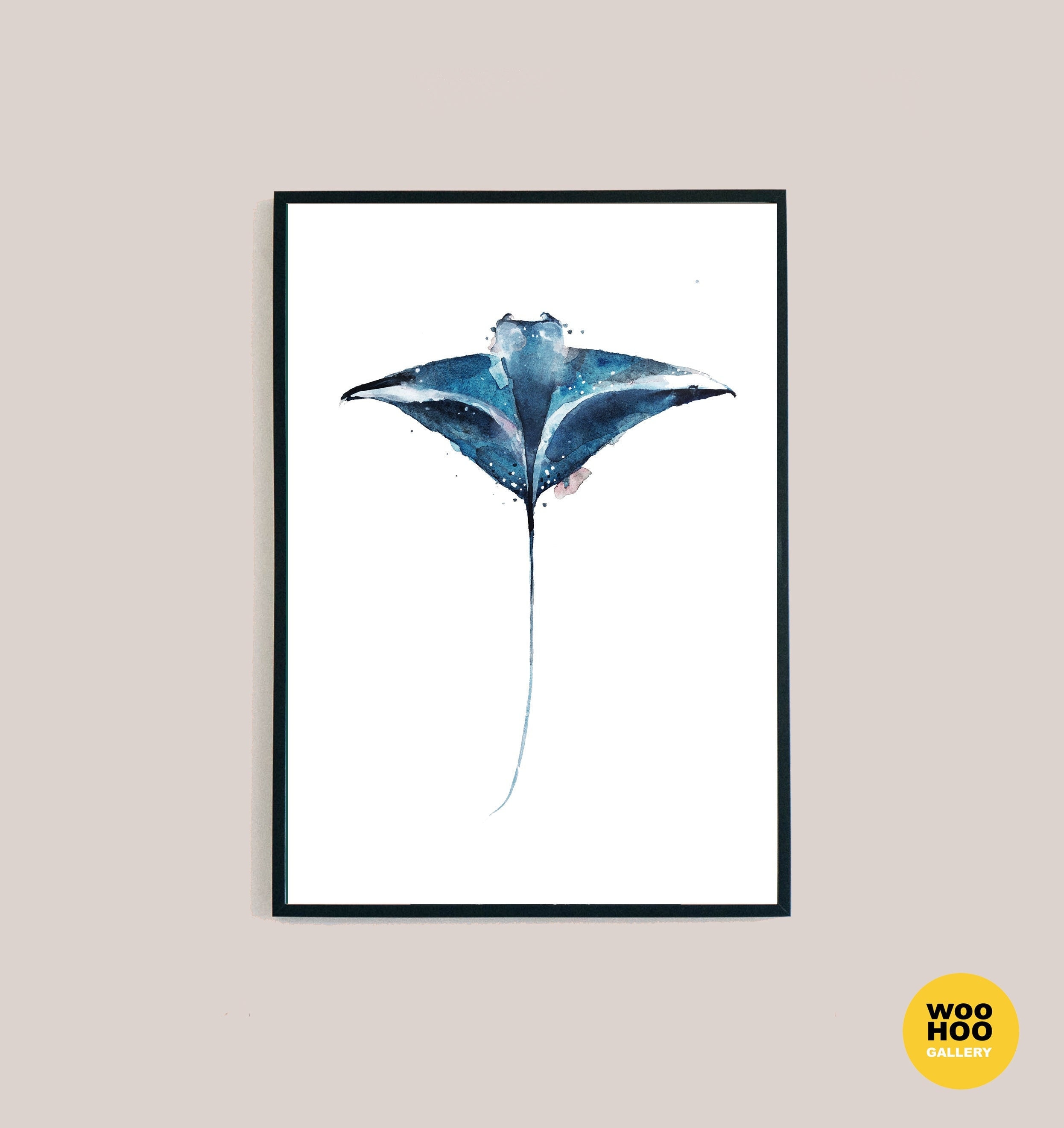 Manta Ray Blue Watercolor Art Painting Digital Print Printable Instant ...