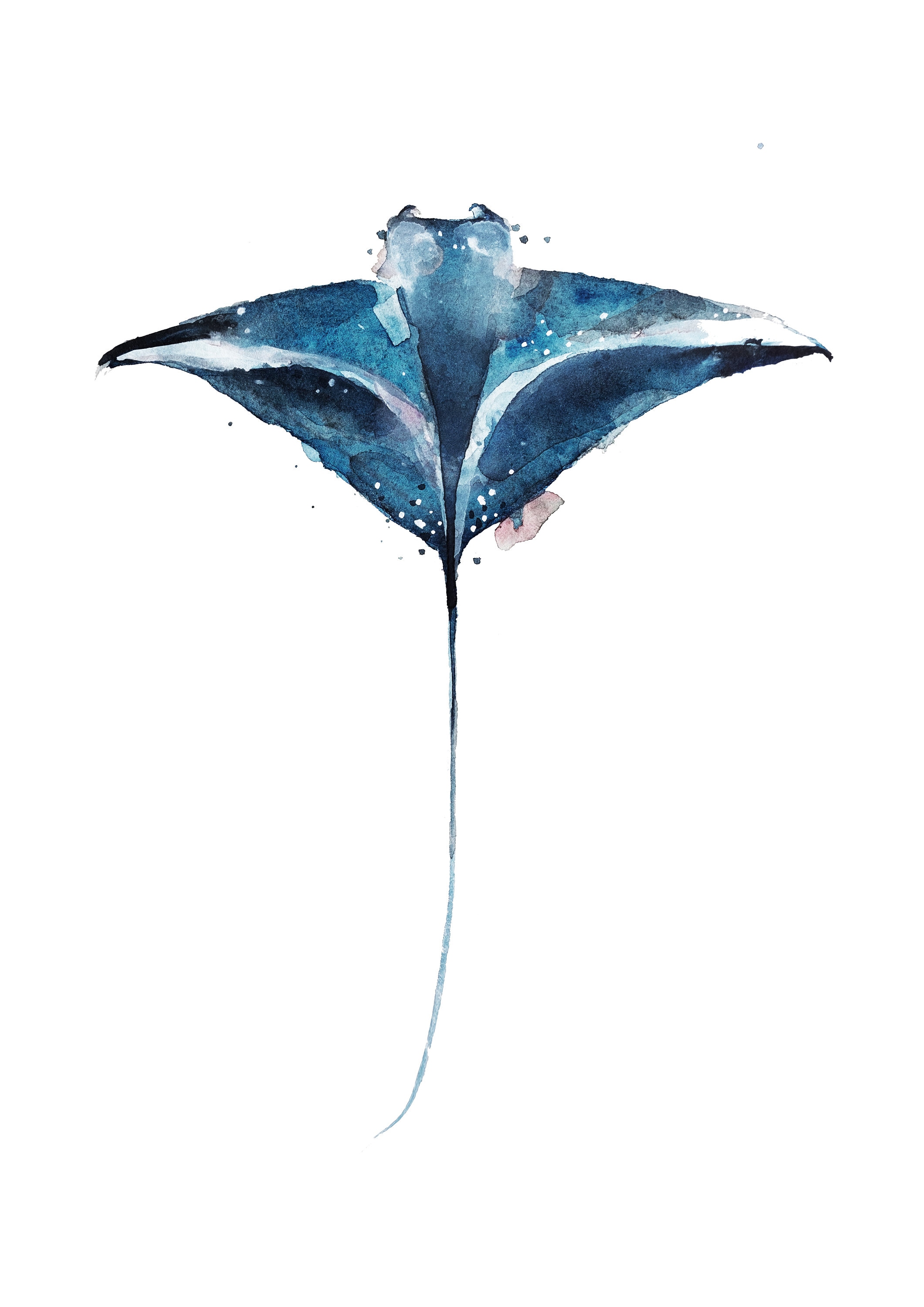 Manta Ray Blue Watercolor Art Painting Digital Print Printable Instant ...