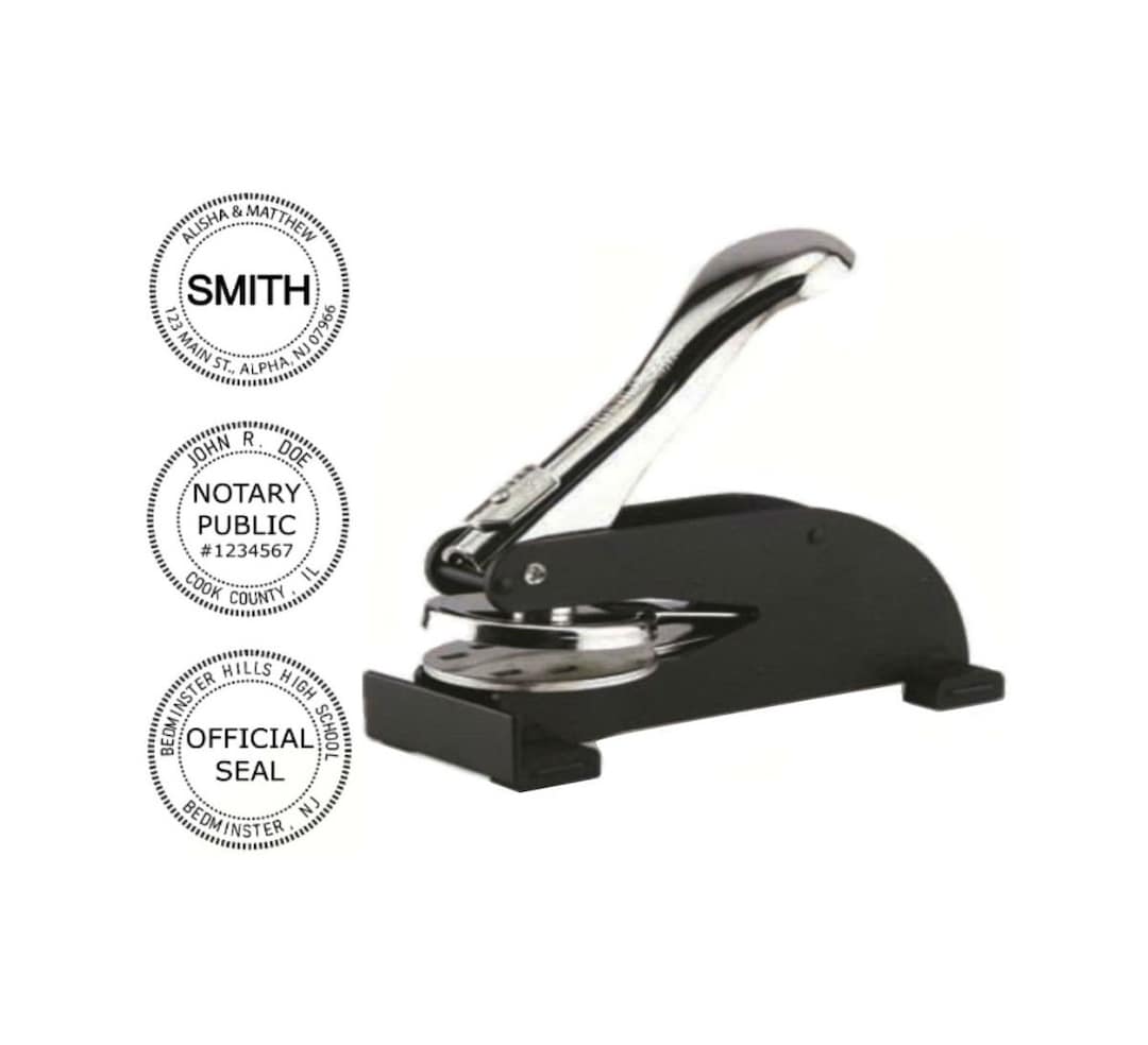 Custom Text, Round Solid/broken Border Desk Embosser Seal - 1.625 ...