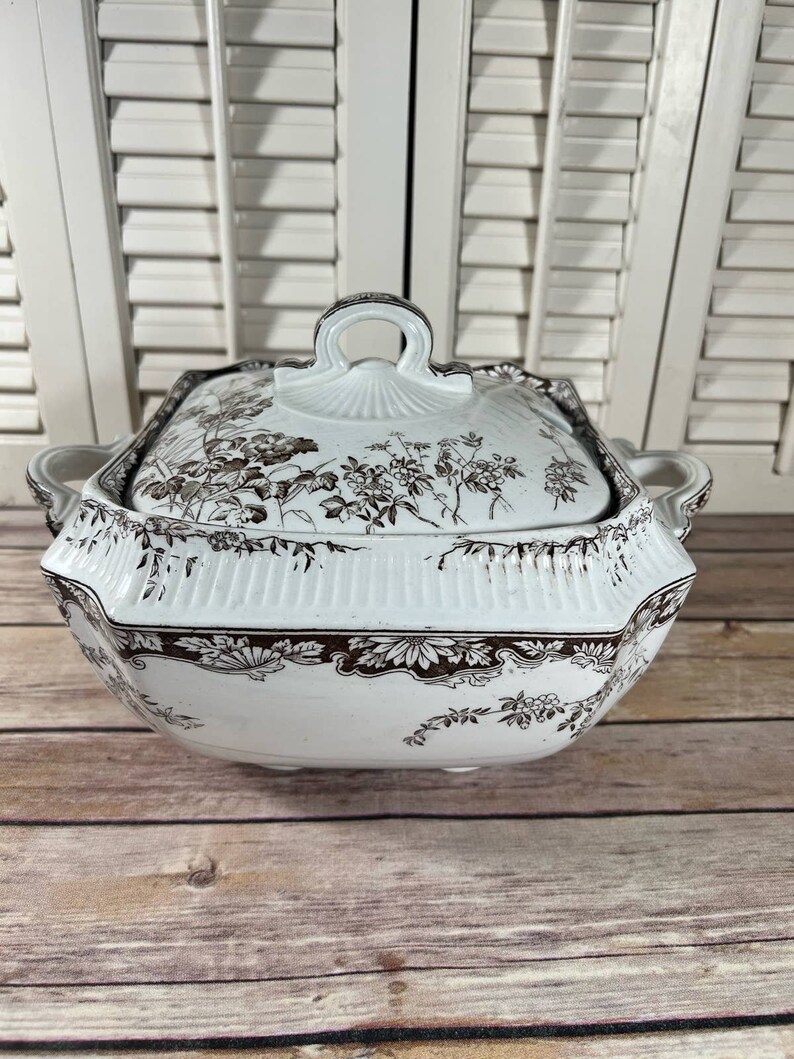 Antique Brown Transferware Tureen/ Antique Ironstone - Etsy