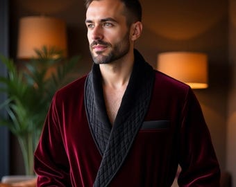 Luxury Men's Green Velvet Quilted Robe – Elegant & Soft Lounge Wear ...