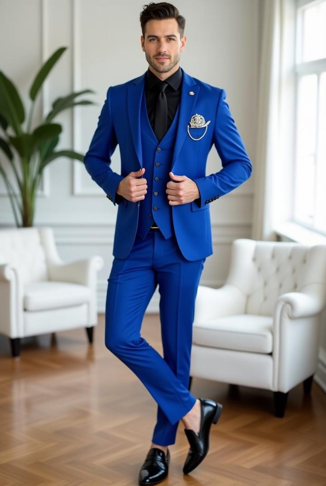 Men's Royal Blue Three-piece Suit - Men's Formal Suit, Groom and ...