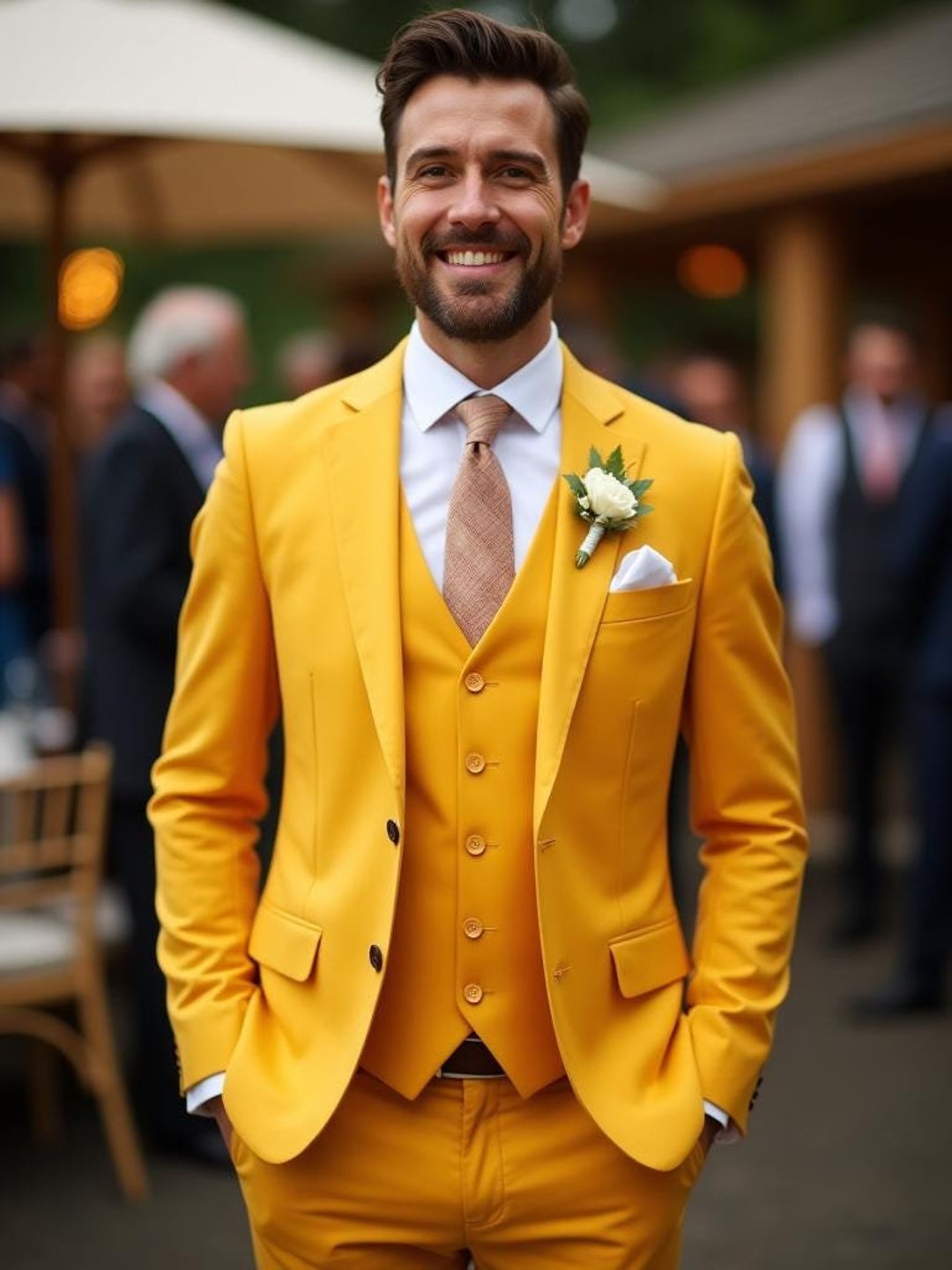 Men's Mustard Yellow Slim Fit 3-piece Suit: Tailored Wedding & Prom ...
