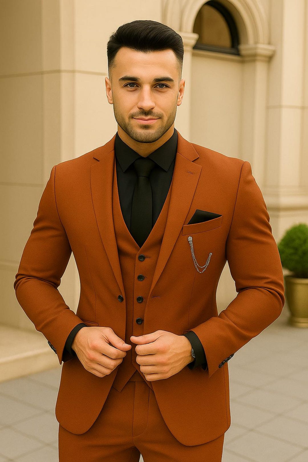 Men's Rust Wedding Suit: Slim Fit Burnt Orange Groomsmen Attire - Etsy
