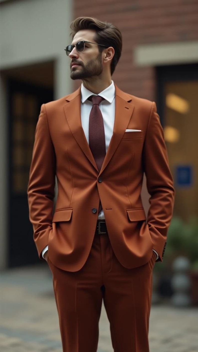 Trendy Men's Rust Two-piece Suit | Prom Suit, Groomsmen Suit, Wedding ...
