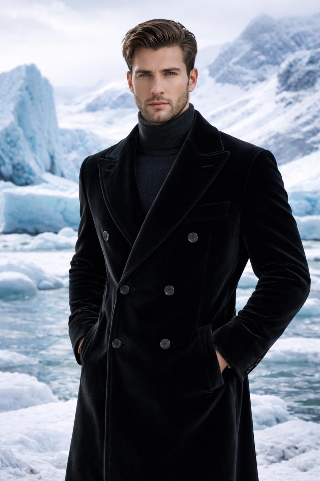 Men’s Black Velvet Peacoat – Double Breasted Winter Overcoat - Etsy