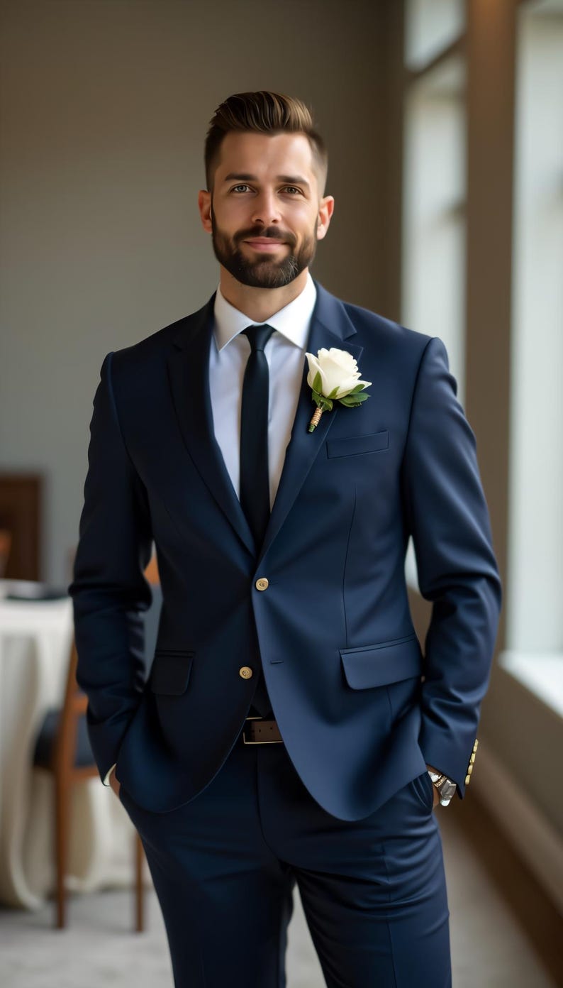 Men's Navy Blue Two-piece Suit | Slim Fit Formal Suit for Weddings, Parties, and Business ...