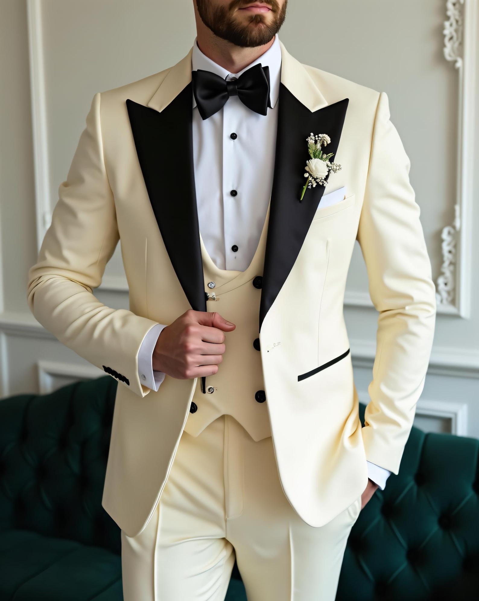 Elegant Men's Ivory Three-piece Suit | Slim Fit Suit, Groom and ...