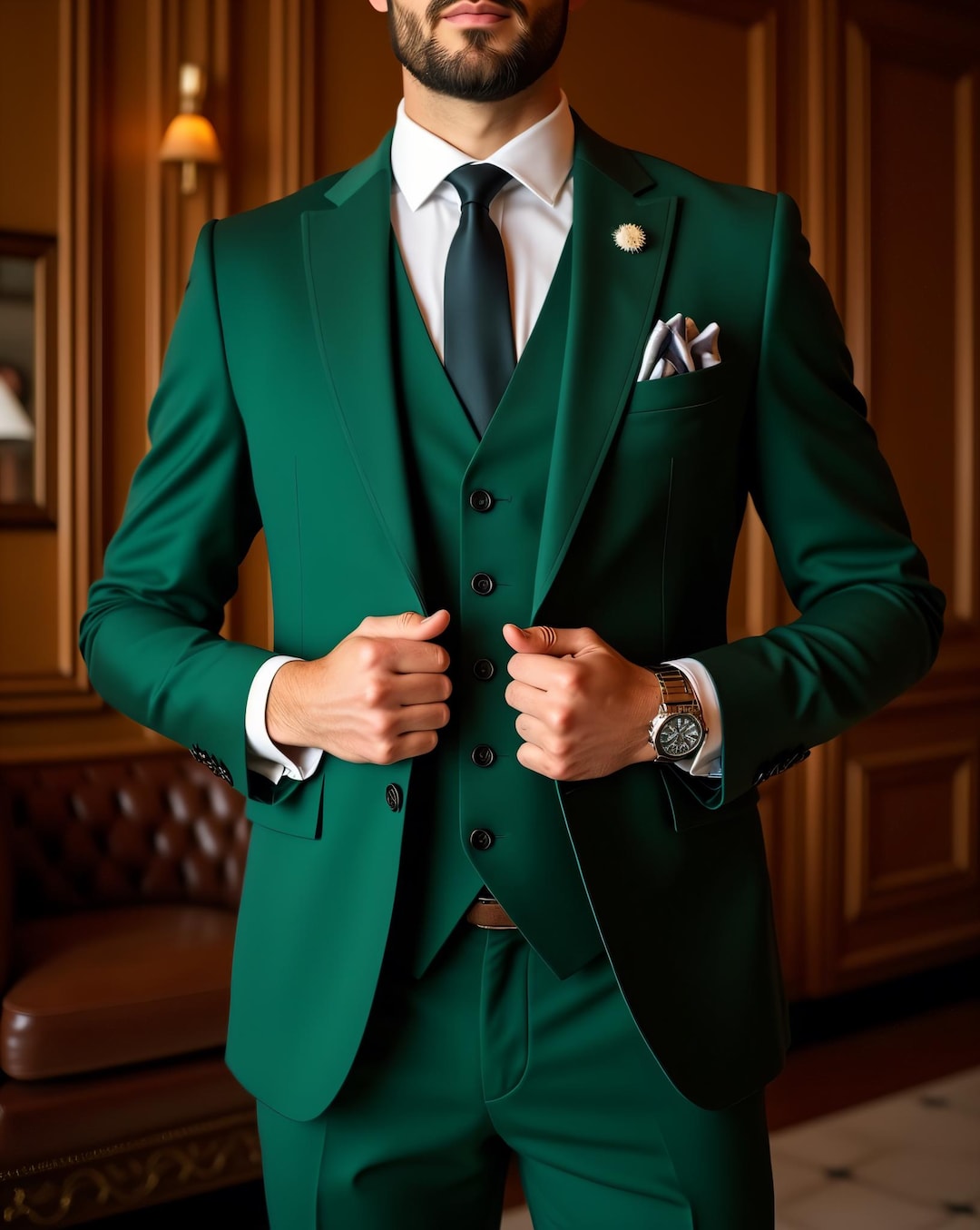 Men's Emerald Green Suit: Custom Tailored Slim Fit Three-piece Wedding ...