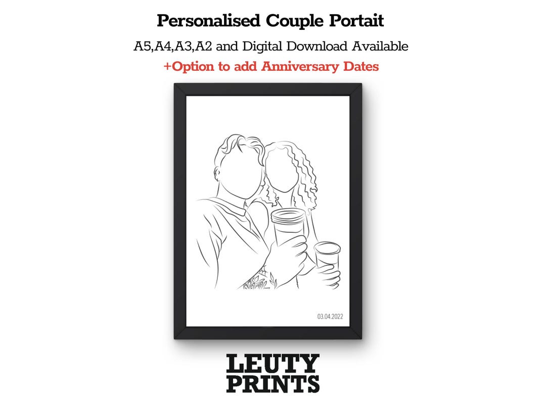 COUPLES LINE DRAWING / Anniversary Print / Line Art / Personalised ...