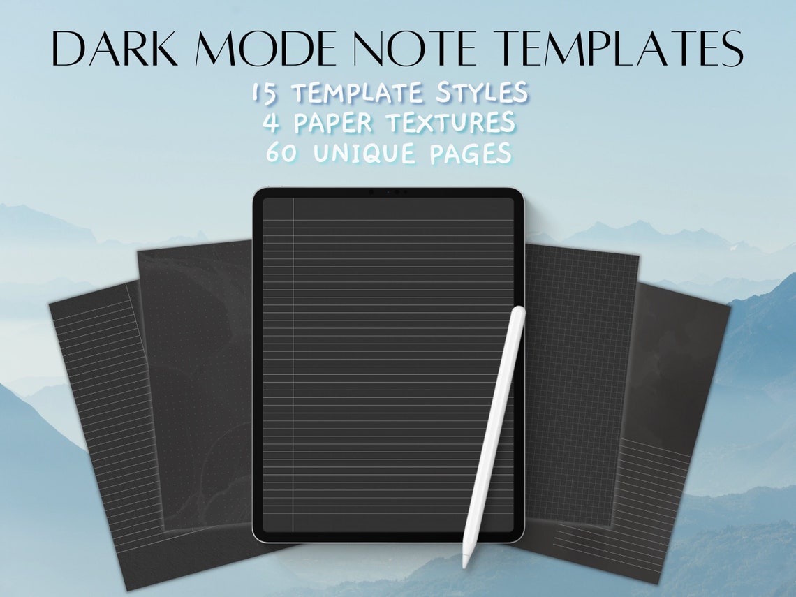Dark Mode Digital Note Pages Templates | iPad Goodnotes Notability ...