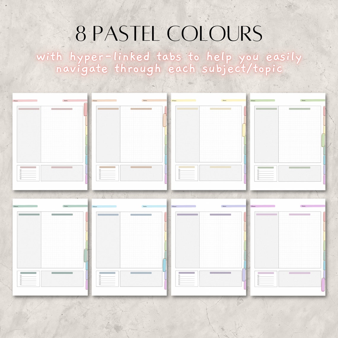Digital Note Papers Template With Tabs, Pastel Cornell Notes, Student ...