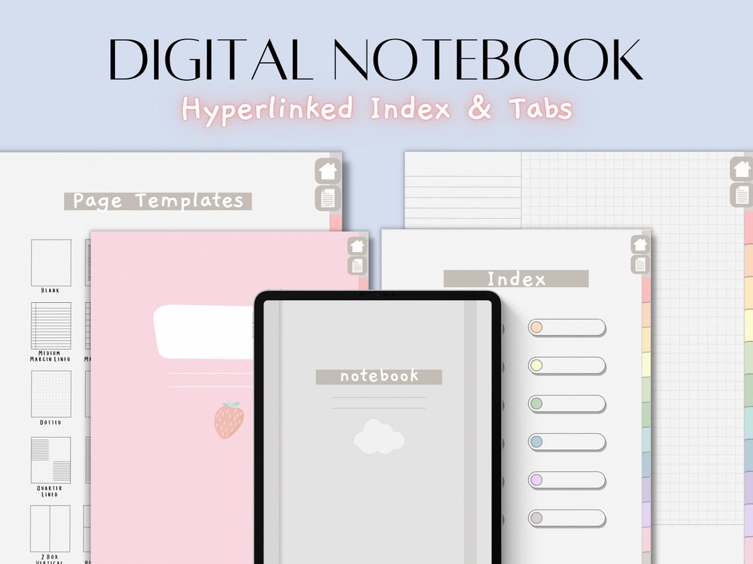 Digital Notebook With Hyperlinked Tabs and Index, Portrait Digital ...