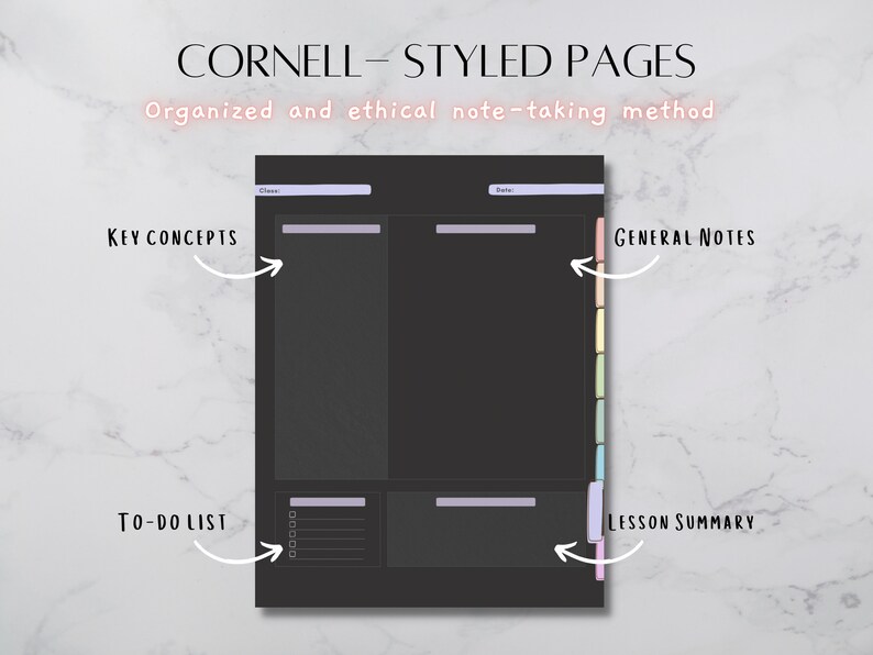 Dark Mode Digital Note Papers Template With Hyper-linked Tabs, Cornell ...