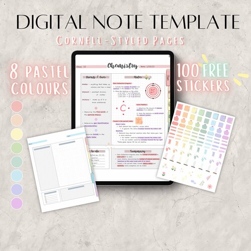 Digital Note Papers Template With Tabs Pastel Cornell Notes - Etsy
