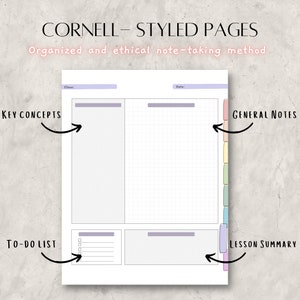 Digital Note Papers Template With Tabs, Pastel Cornell Notes, Student ...