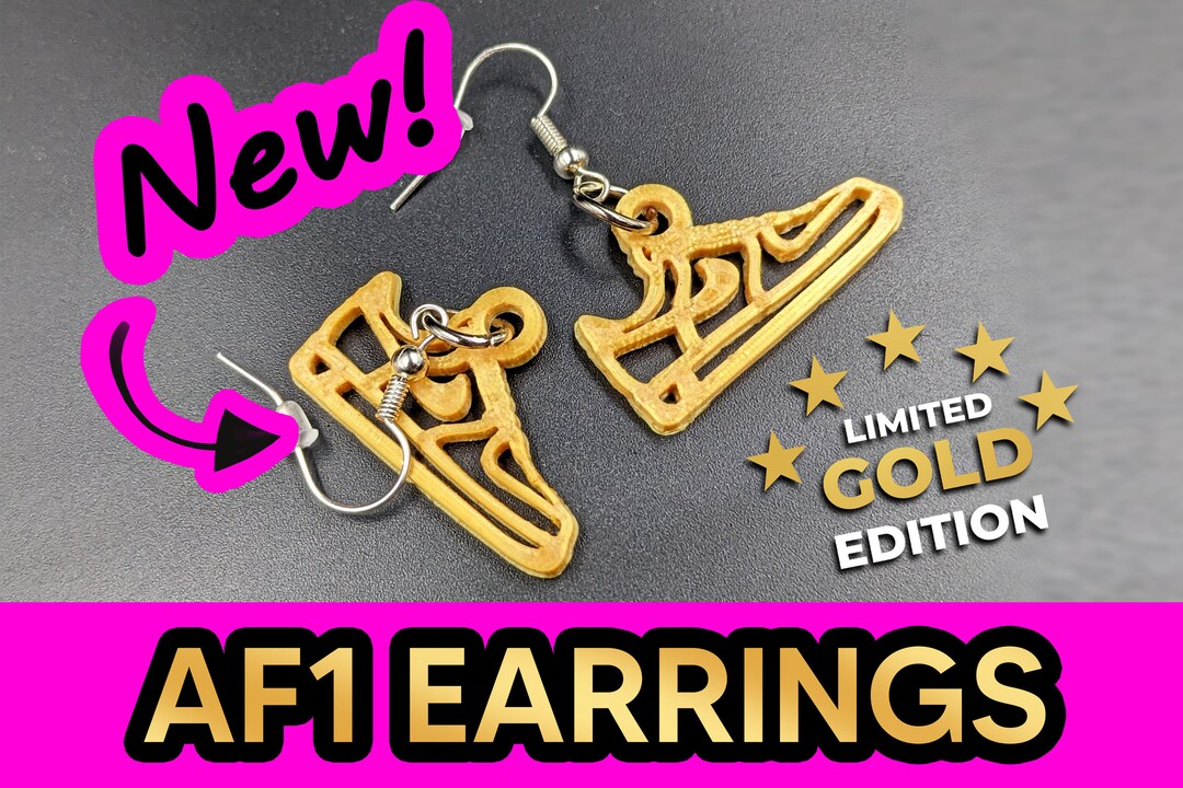 NIKE AF1 Gold Earrings - Sneaker Kicks Shoe Dangle Dangly Hook Design ...