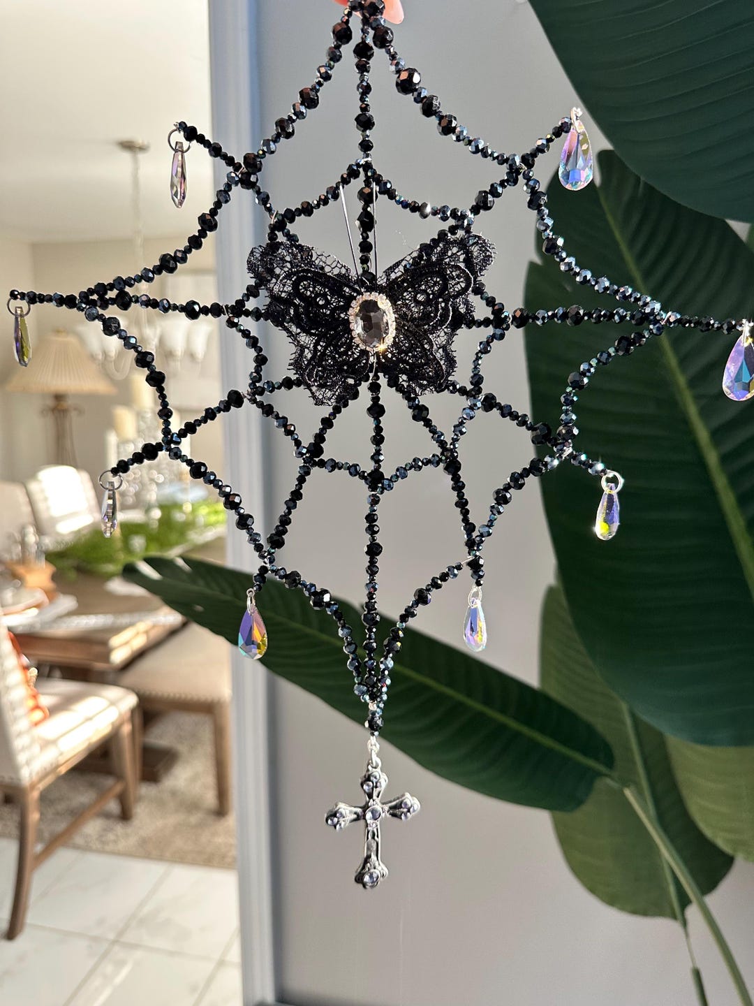 Black Crystal Spider Web Suncatcher: Gothic Glam Home Decor - Etsy