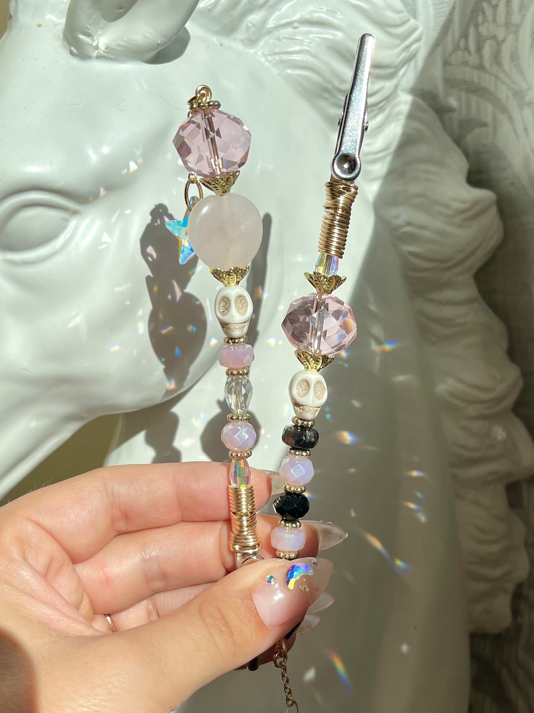 Sugar Skull Beaded Wand Clip | Handmade Multi-use Holder - Etsy