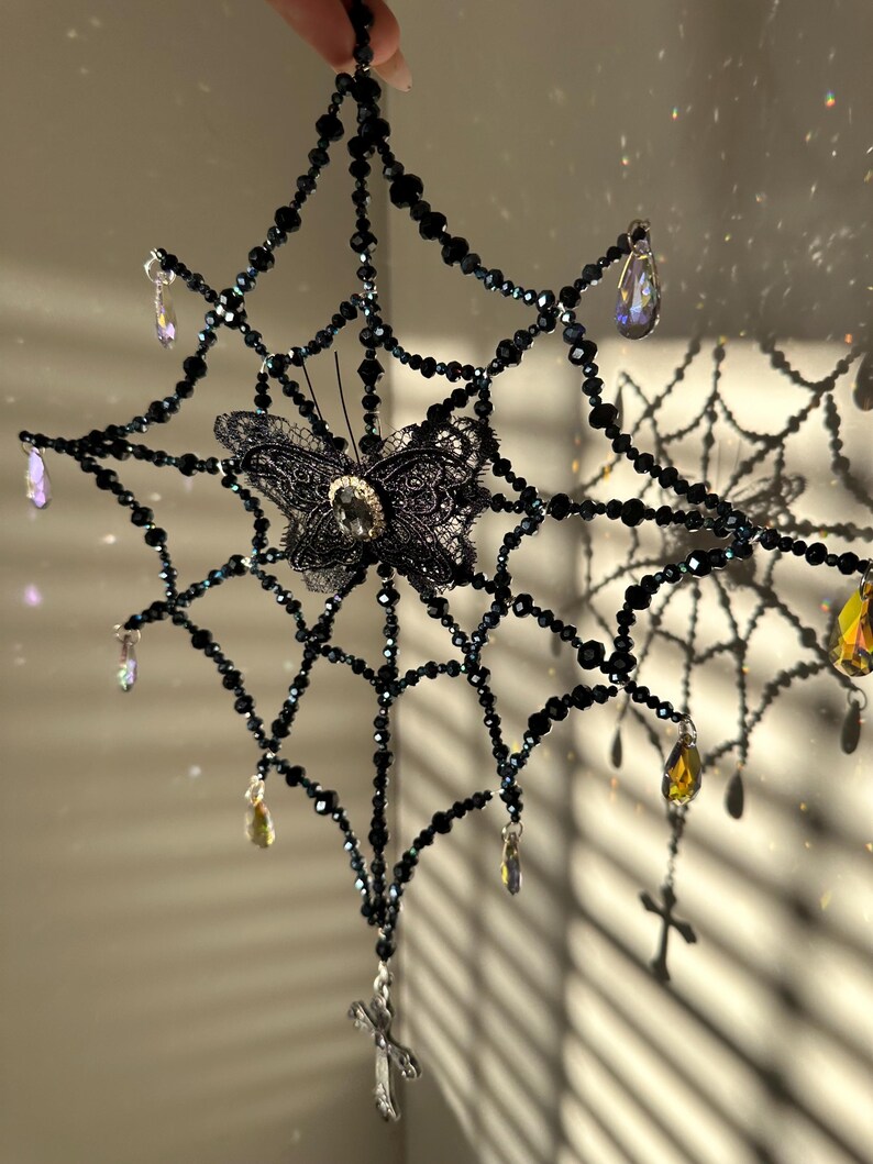 Black Crystal Spider Web Suncatcher: Gothic Glam Home Decor - Etsy