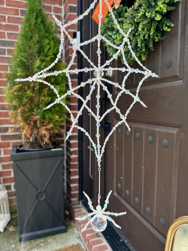Crystal Spider Web Suncatcher: Rainbow Maker, Gothic Halloween Window ...