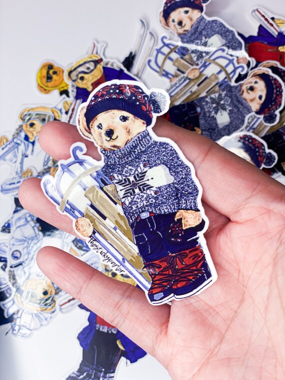 Cute Winter Ready Sled Bear Sticker Polo Bears RL | Etsy