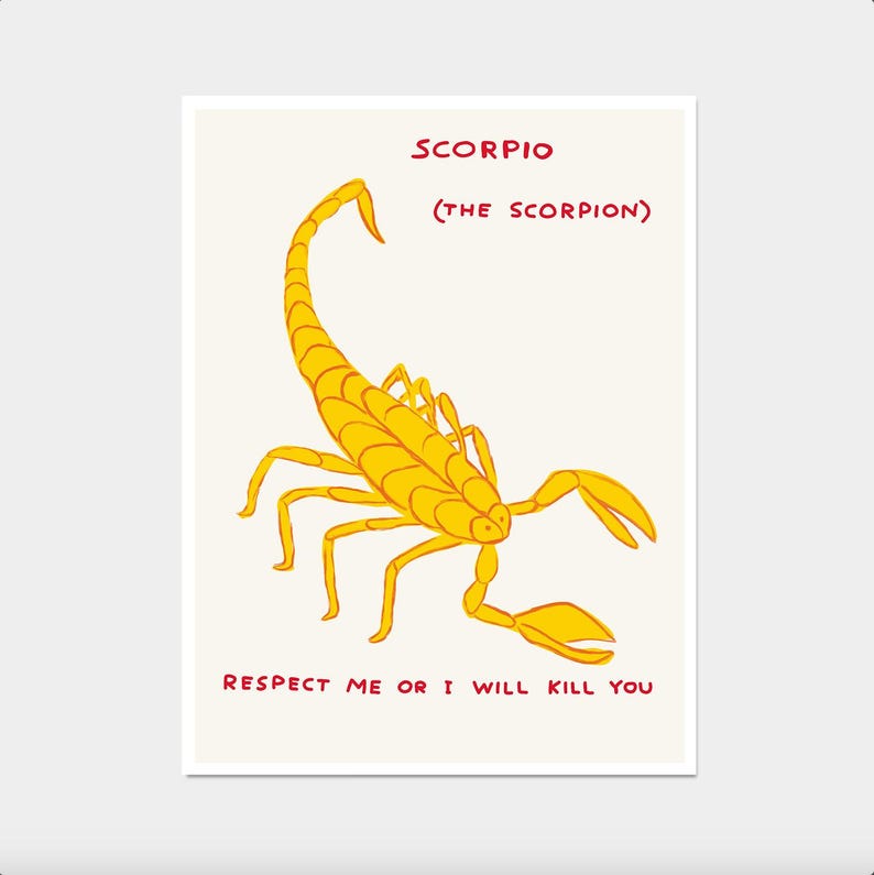 David Shrigley Print. Scorpio Poster. Signs of the Zodiac. Contemporary ...