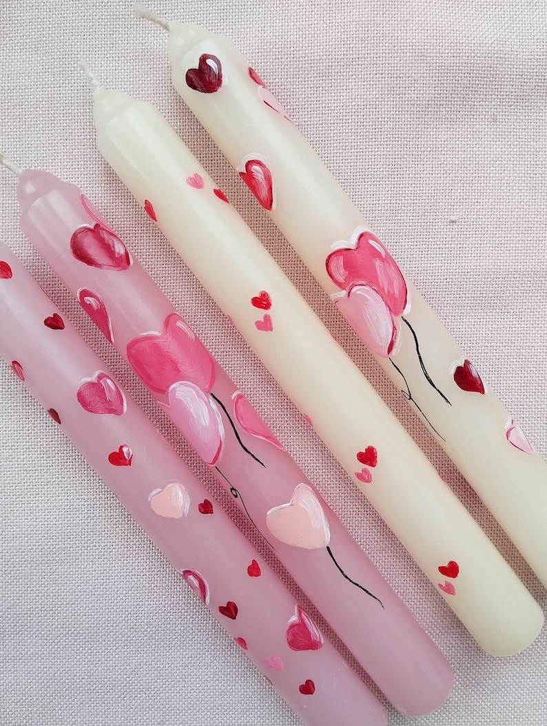 Hand Painted Heart Taper Candles | Valentine's Day, Wedding, Birthday ...