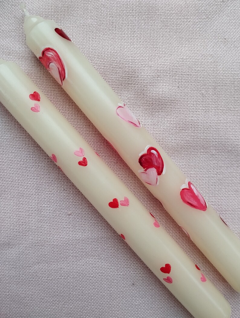 Hand Painted Heart Taper Candles | Valentine's Day, Wedding, Birthday ...