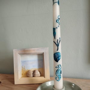 Sea Life on Candles| White and Blue Painted Candles | Summer House| Sea ...