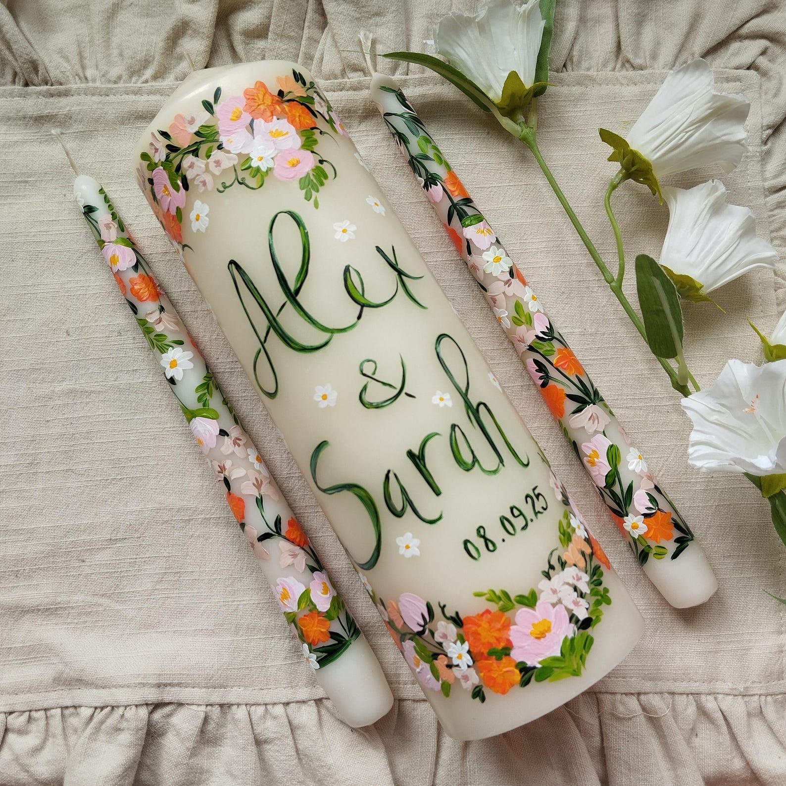 Juego de velas de boda personalizadas / Velas de boda florales pintadas ...