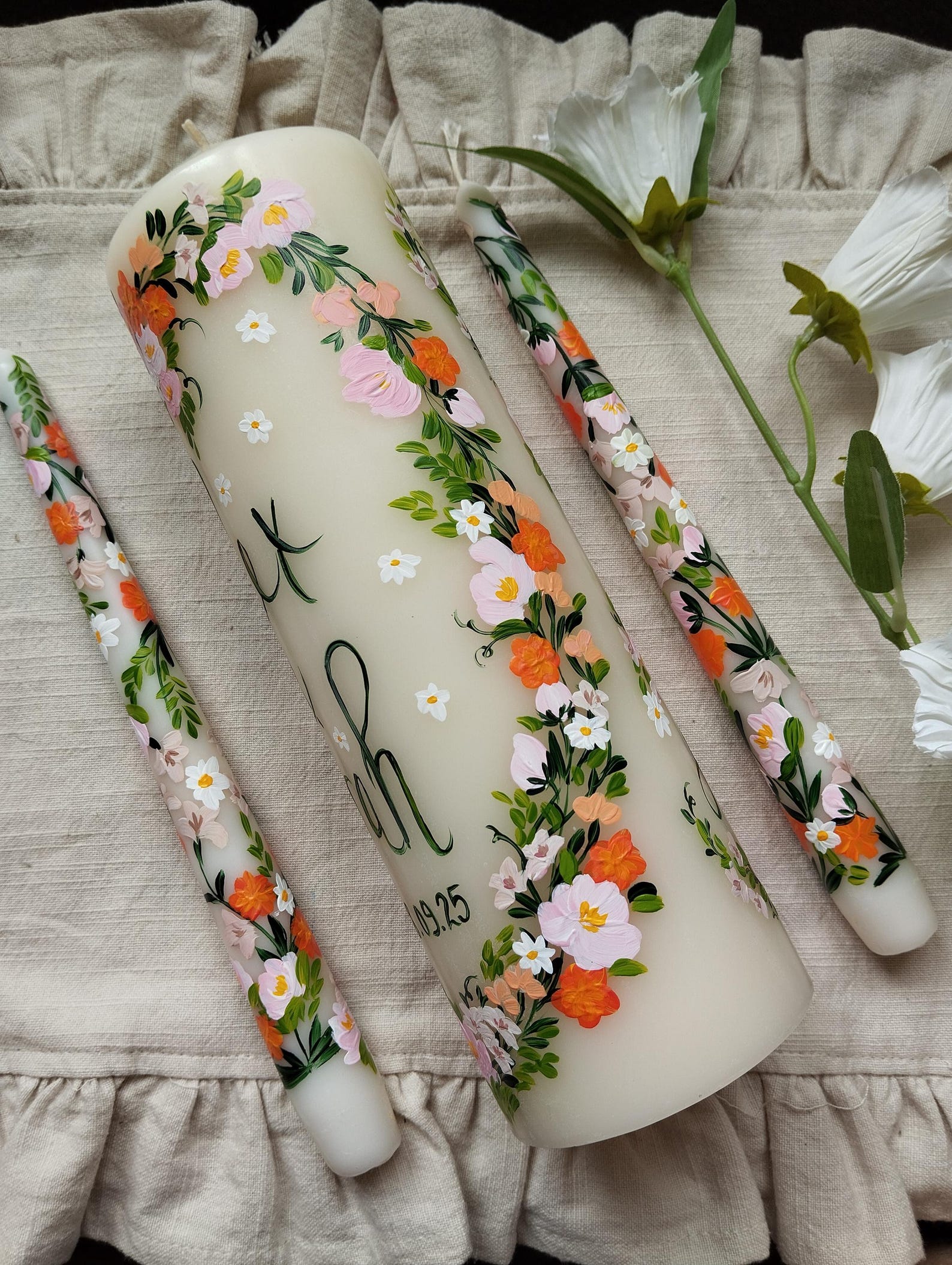 Juego de velas de boda personalizadas / Velas de boda florales pintadas ...