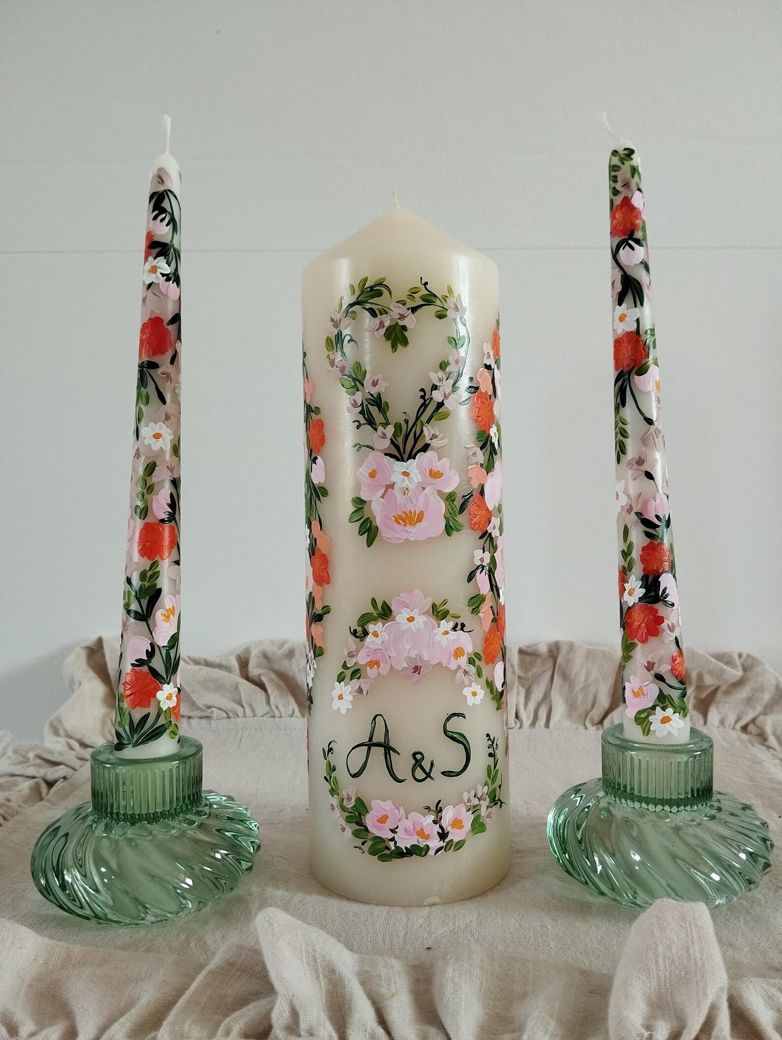 Juego de velas de boda personalizadas / Velas de boda florales pintadas ...