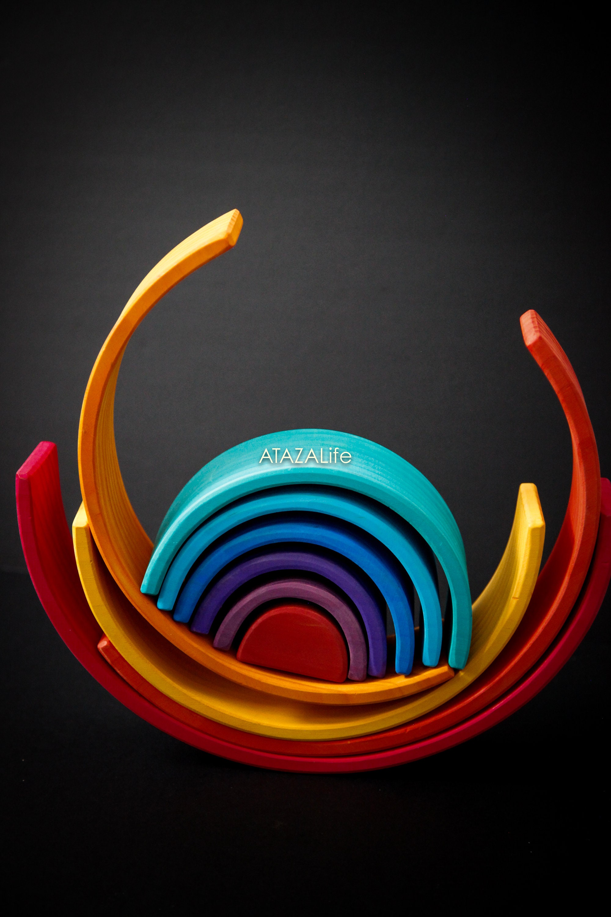 Large Wooden Rainbow Stacker – 12-piece | Montessori & Waldorf | Open ...