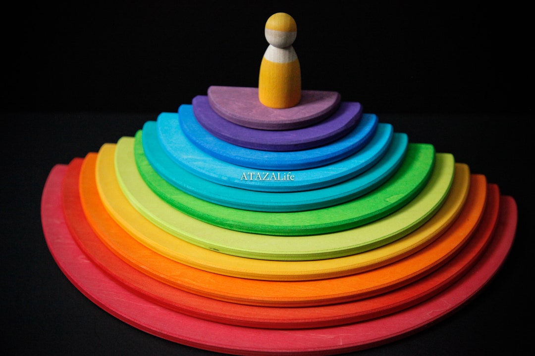 Rainbow Wooden Building Blocks – Semi-circles & Rectangles | Montessori ...