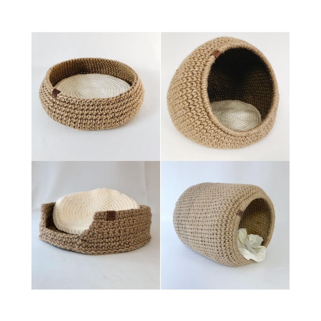 Crochet Cat Bed Pattern - 4 Models Crochet Cat Bed & Cat Cave - With ...