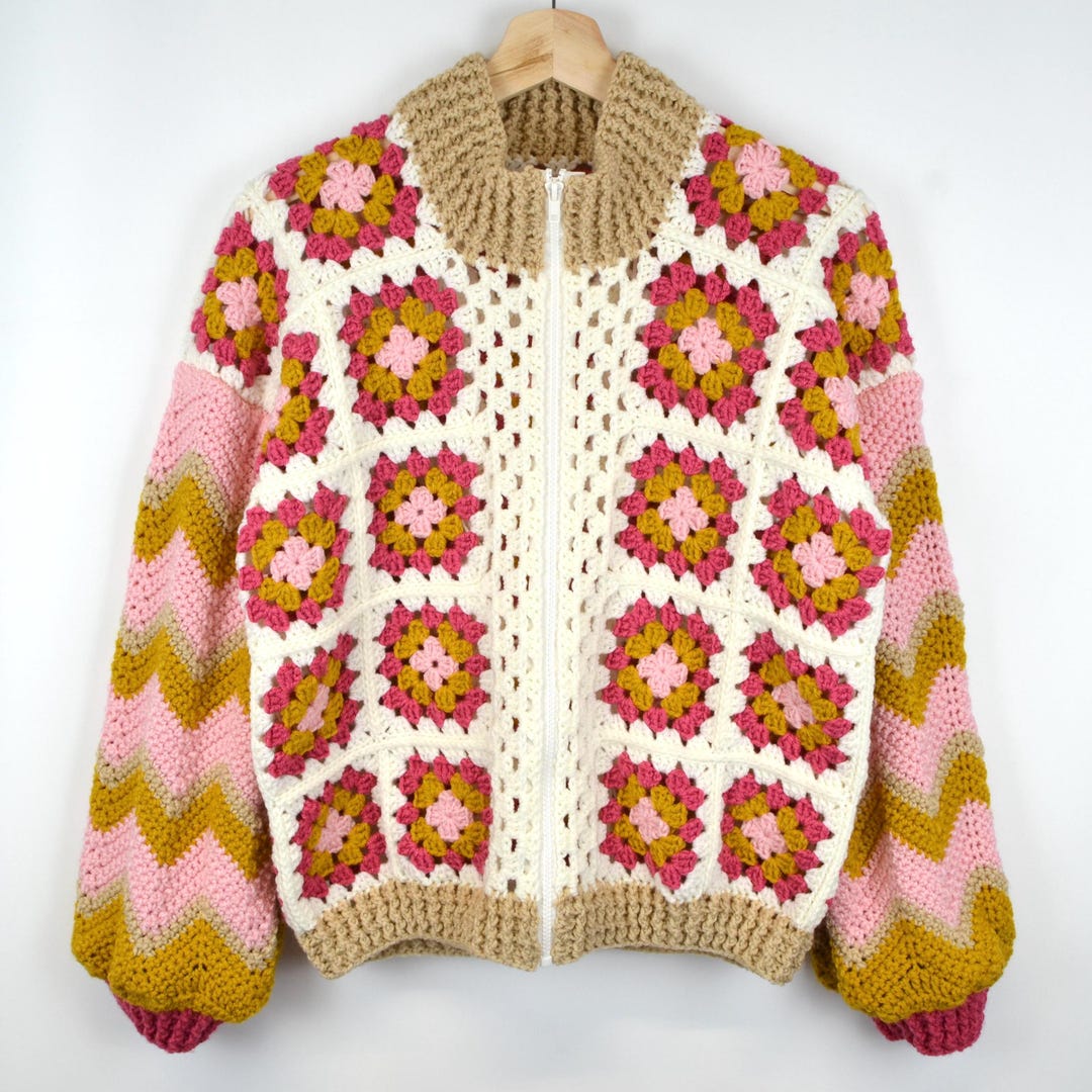 Crochet Bomber Jacket Pattern for Women Granny Square Cardigan Pattern ...
