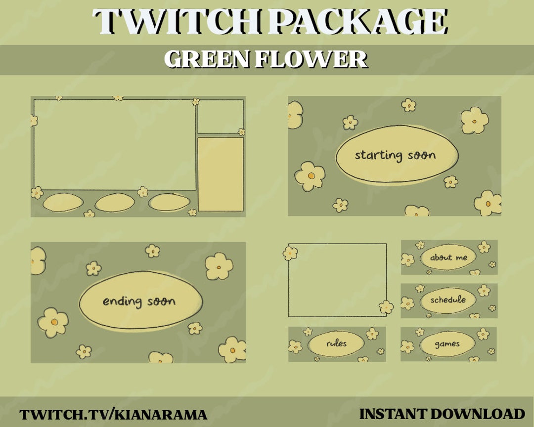 Green Flower Twitch Overlay Full Package - Etsy