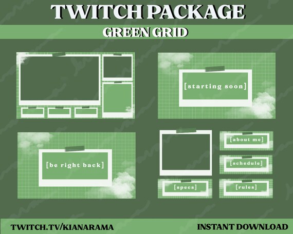 Green Grid Twitch Overlays Full Package | Etsy