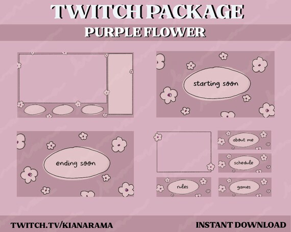 Purple Flower Twitch Overlay Full Package | Etsy