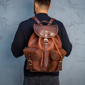Custom Leather Backpack for Men, Genuine Leather Backpack, Full Grain Leather Travel Backpack ...