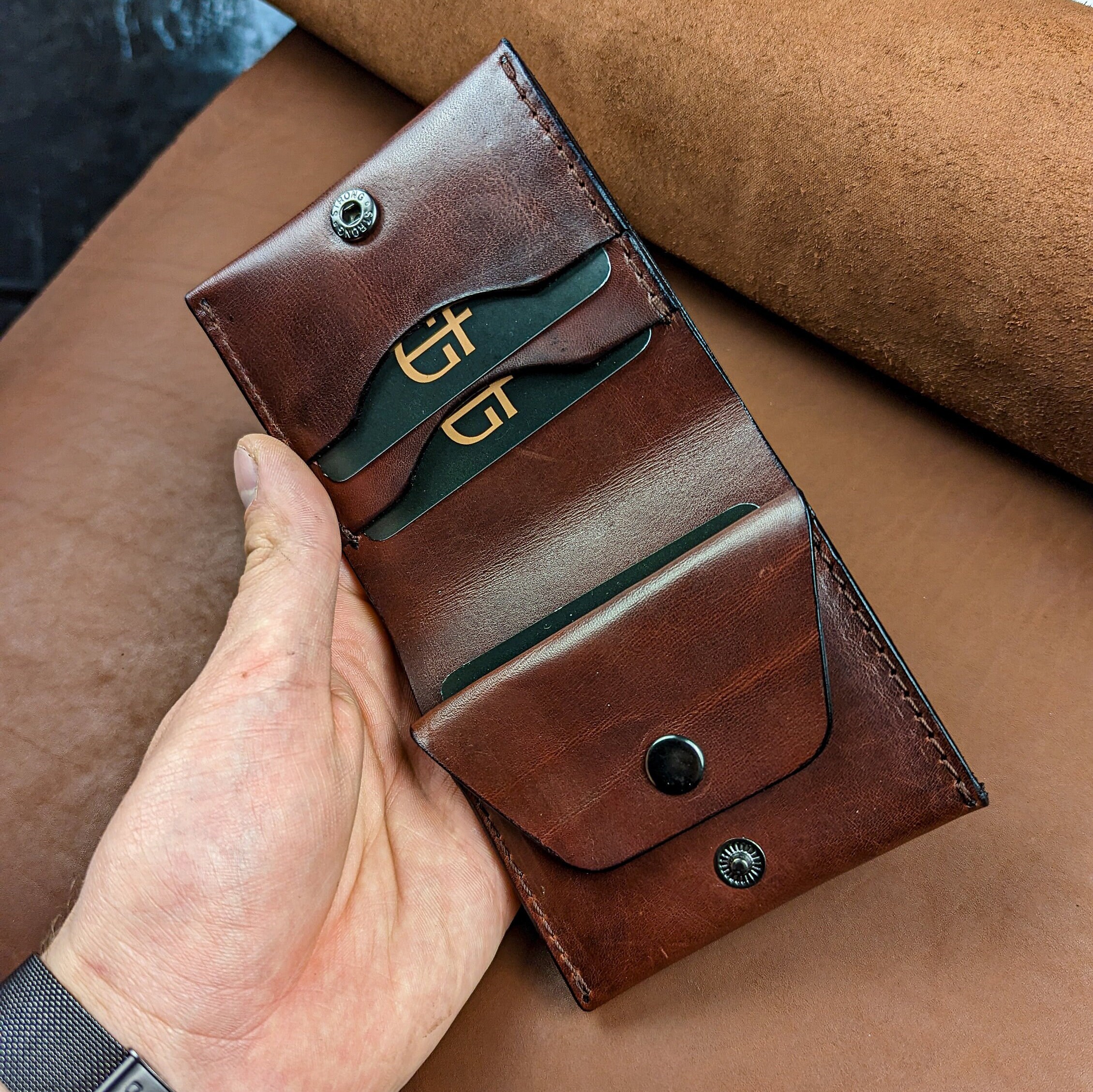 Handmade Leather Coin Wallet: Small Bifold Change Holder - Etsy